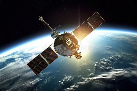 Space Satellite Orbiting The Earth Generative Ai Stock Illustration