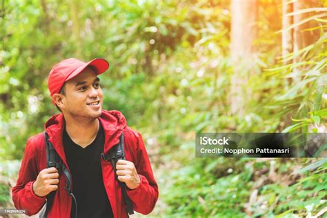 아시아 여행 잘생긴 남자 숲과 산에서 하이킹 자연 야외에서 산책을 즐길 수 있습니다 가을에 대한 스톡 사진 및 기타 이미지
