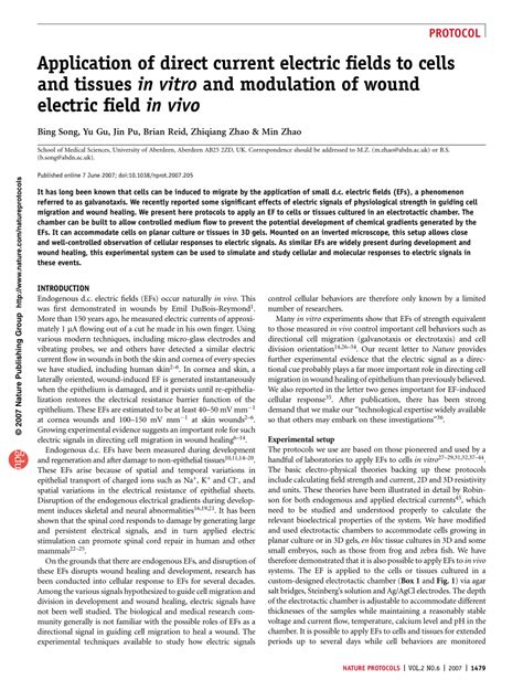 Pdf Application Of Direct Current Electric Fields To Cells And Tissues In Vitro And Modulation