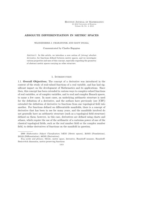Pdf Absolute Differentiation In Metric Spaces