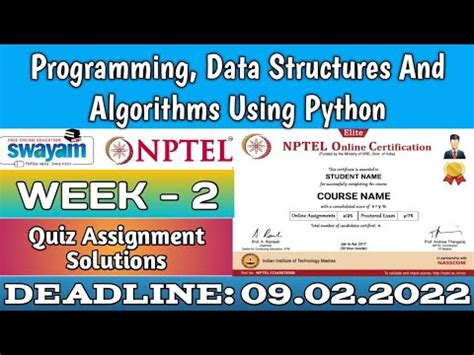 NPTEL Programming Data Structures And Algorithms Using Python WEEK 2 ASSIGNMENT ANSWERS | 2022 ...