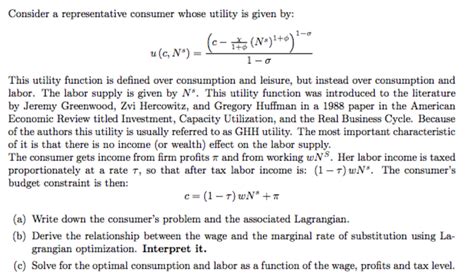 solved consider a representative consumer whose utility is