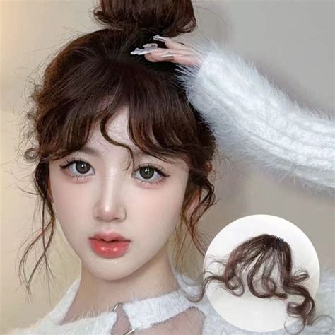 Korean Sweet And Cute Bangs Wig For Female Girls Air Curly Hair Fake Bangs Natural Wool Small