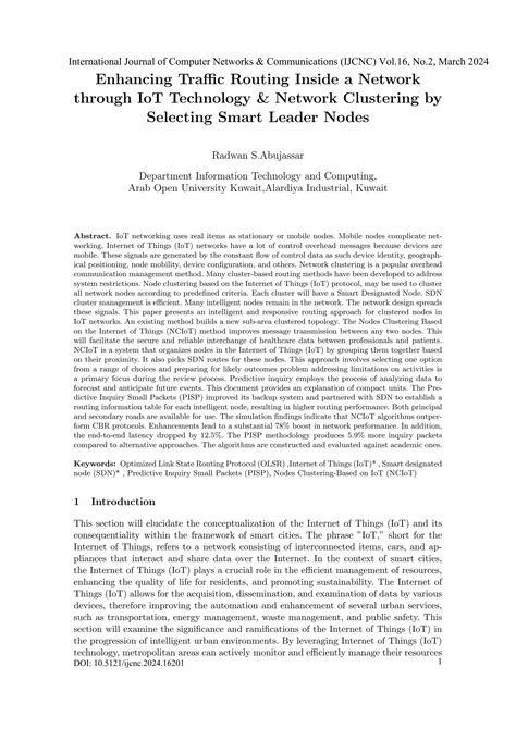 Enhancing Traffic Routing Inside A Network Through Iot Technology
