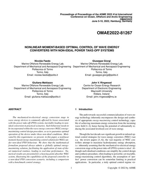 Pdf Nonlinear Moment Based Optimal Control Of Wave Energy Converters With Non Ideal Power Take