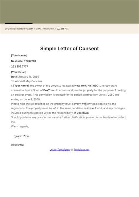 Free Simple Letter Of Consent Template To Edit Online