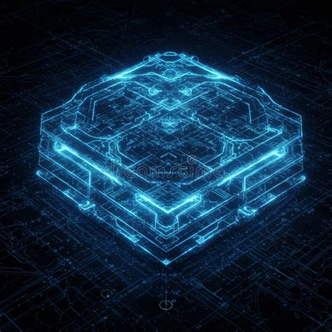Glowing Blue Digital Cube Network Structure Stock Illustration