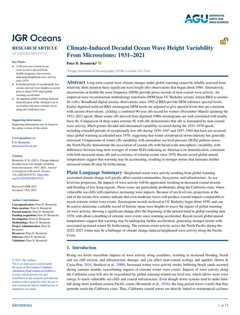 Pdf Climate‐induced Decadal Ocean Wave Height Variability From Microseisms 19312021