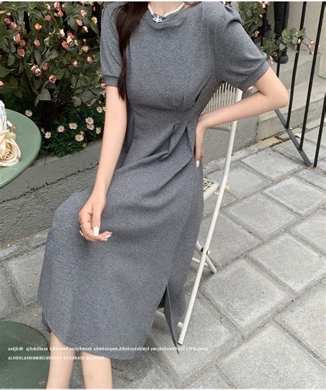 심플 러블리 셔링 미디원피스 라운드넥 반팔 코튼 슬림핏 플레어 A라인 슬릿 깔끔한 수수한 퍼프소매 프릴 여름 원피스 봄 가을 여성 여자 데일리 랩 주름 미니 셔츠 하객원피스