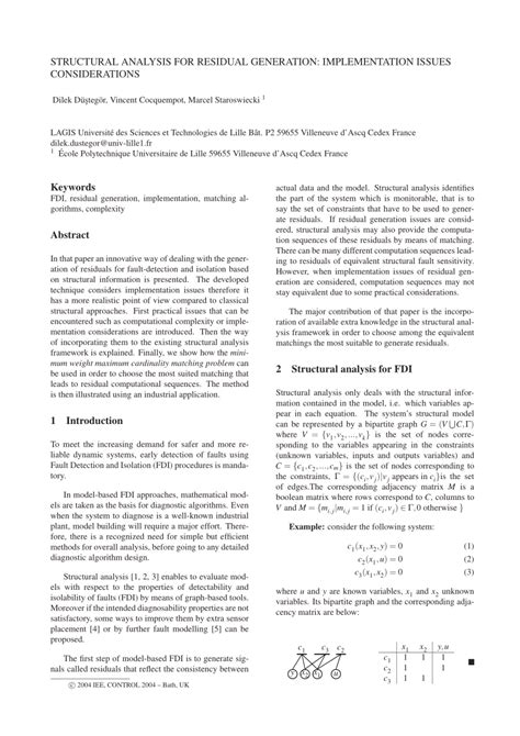 Pdf Structural Analysis For Residual Generation Implementation Issues