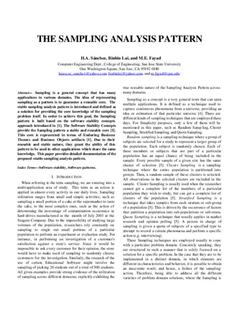 Pdf The Sampling Analysis Pattern
