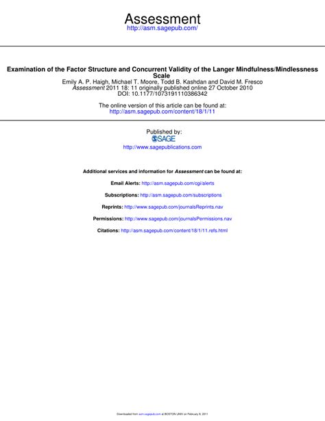 Pdf Examination Of The Factor Structure And Concurrent Validity Of The Langer Mindfulness