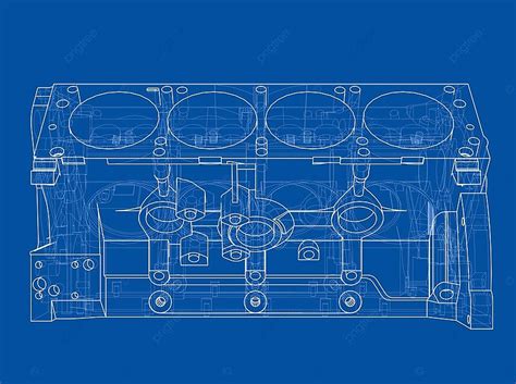 Engine Block Sketch Vector Rendering Of 3d Abstract Block Outline