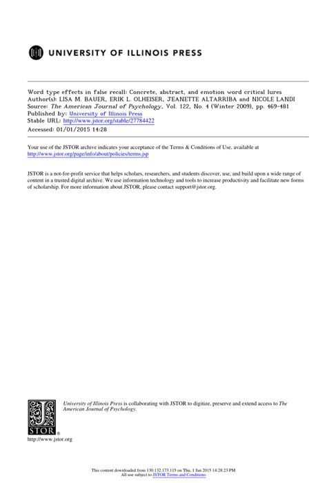 Pdf Word Type Effects In False Recall Concrete Abstract And