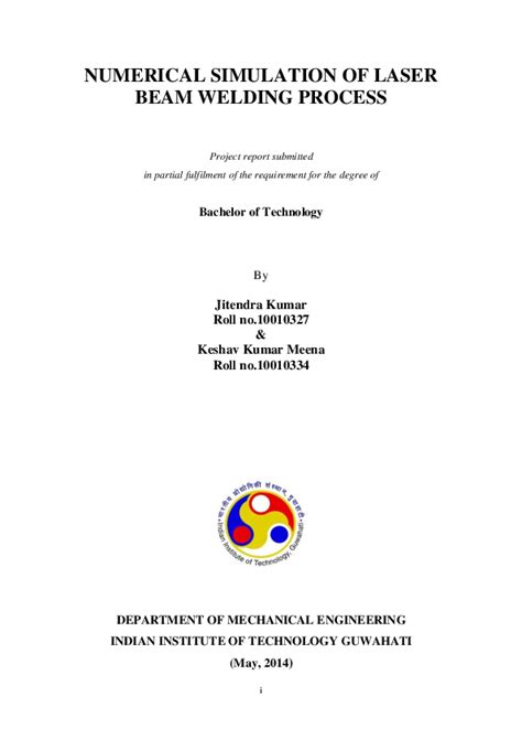 Numerical Simulation Of Laser Beam Welding Process By Keshav Kumar