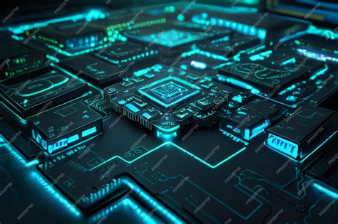 premium photo futuristic computer chip glows blue in abstract circuit