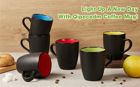 Qipecedm 6 Pack Porcelain Coffee Mugs Set 12 Ounces