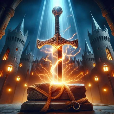 Excalibur The Mythical Sword In The Stone Premium Ai Generated Image