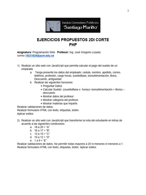 Ejercicios Javascript Pdf Sitios Web Html
