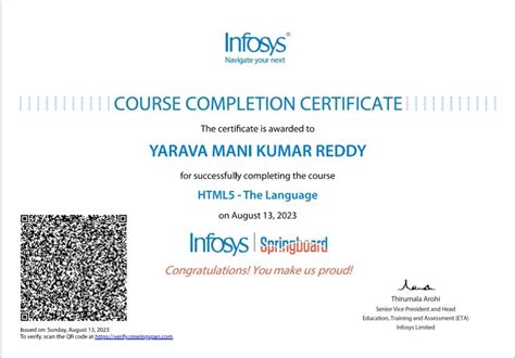 Mani Kumar Reddy Yarava On Linkedin View My Verified Achievement Html5