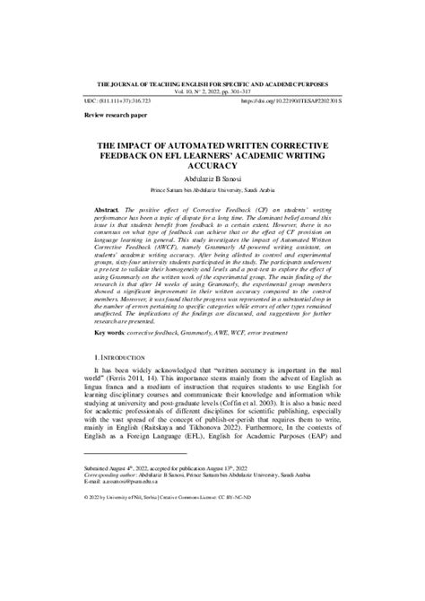 Pdf The Impact Of Automated Written Corrective Feedback On Efl