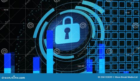 Image Of Scope Scanning With Padlock Icon And Graph Over World Map On