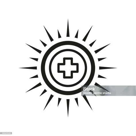 자외선 차단 라인 아이콘입니다 피부 보호 및 건강 관리 픽토그램 건강 관리 개요 기호에 자외선 차단제를 사용하십시오 자외선