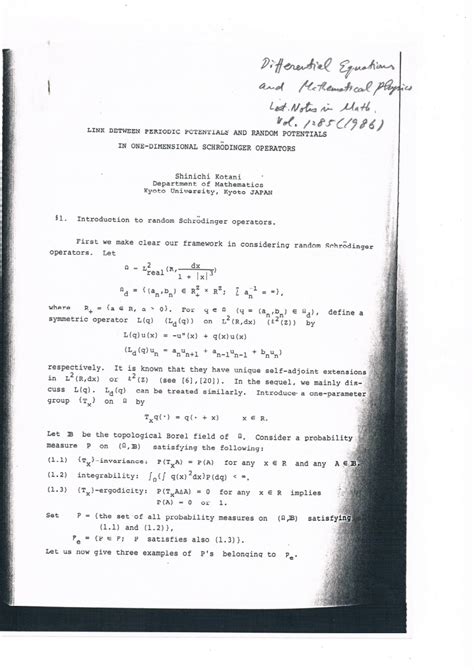 Pdf Link Between Periodic Potentials And Random Potentials In One Dimensional Schrodinger