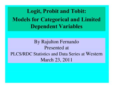 Pdf Logit Probit And Tobit Models For Categorical And Limited