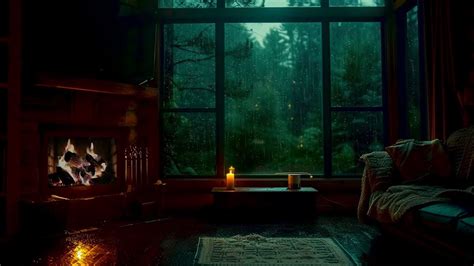 호수에 있는 아늑한 비오는 가을 저녁 🛏️ 수면 중인 고양이 모닥불 귀뚜라미와 함께한 편안한 가을 비 소리 분위기 Youtube