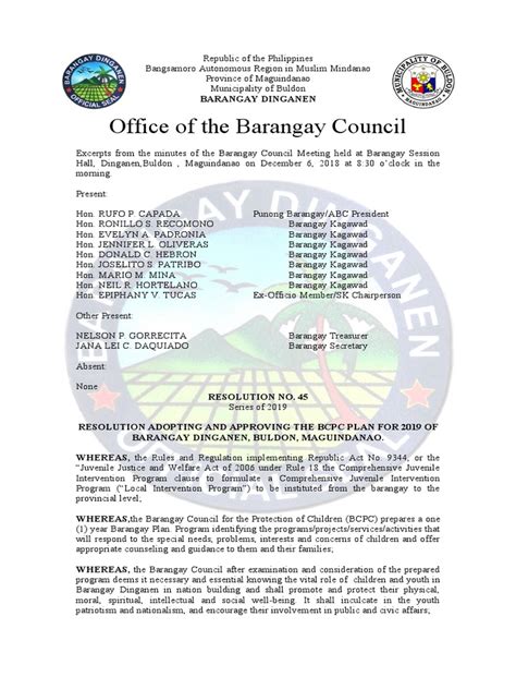 Adopting Bcpc 1 Year Plan Resolution Pdf Justice Crime And Violence