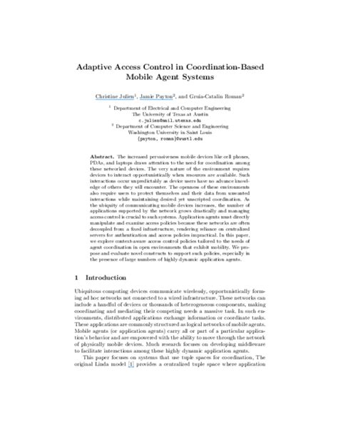 Pdf Adaptive Access Control In Coordination Based Mobile Agent Systems Christine L Julien