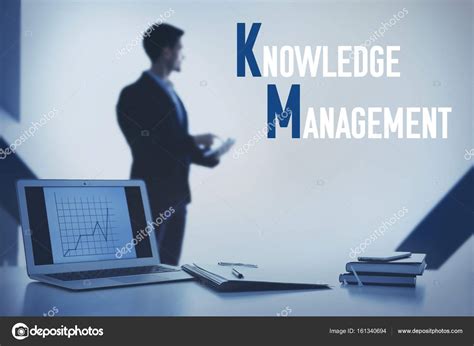 Concept Knowledge Management Workplace Laptop Man Background Stock Photo By Belchonock