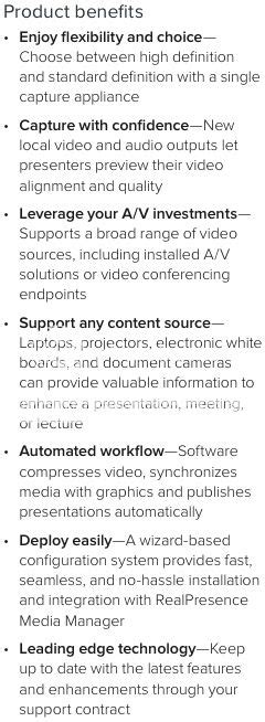 New Product Polycom Realpresence Capture Station Pro • Visitelecom Information