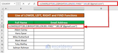 How To Create An Email Address With First Initial And Last Name Using Excel Formulas 3 Methods
