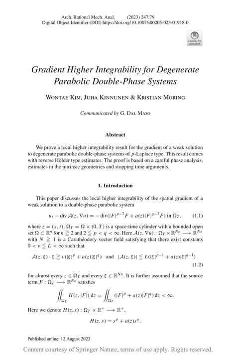 Pdf Gradient Higher Integrability For Degenerate Parabolic Double