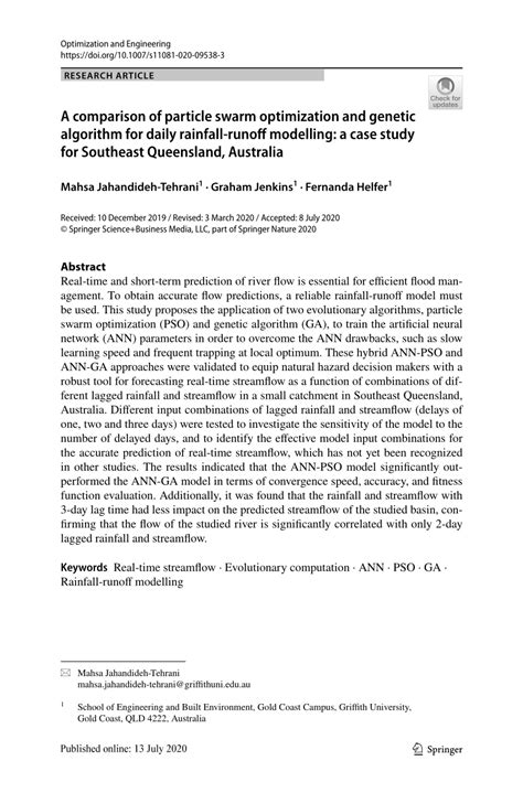 pdf a comparison of particle swarm optimization and genetic algorithm for daily rainfall