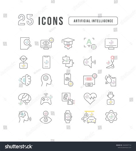 Artificial Intelligence Collection Perfectly Thin Icons Stock Vector