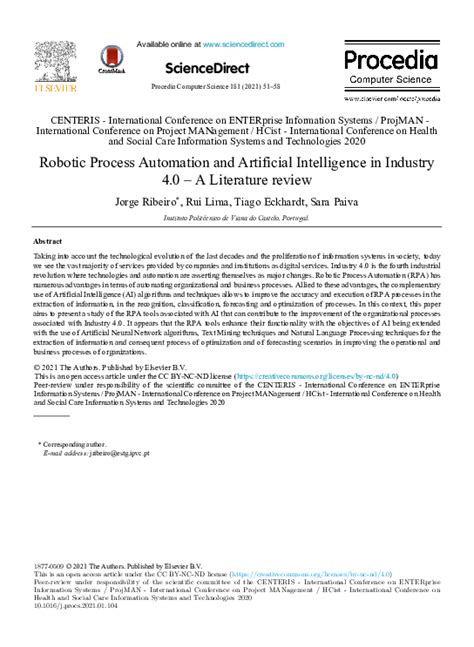 Pdf Robotic Process Automation And Artificial Intelligence In Industry 4 0 A Literature Review