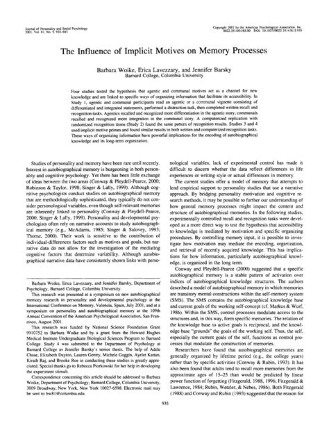 Pdf The Influence Of Implicit Motives On Memory