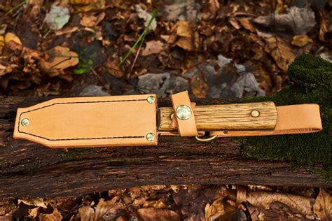 Vintage Old Hickory Bushcraft Knife With Hand Stitched Leather Sheath