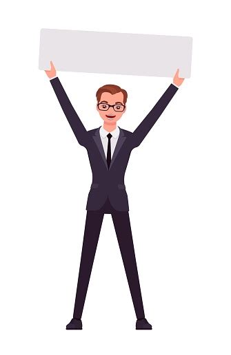 기업가 사업가 남성 비즈니스 보조원 빈 배너를 가진 공식적인 남자 경영자에 대한 스톡 벡터 아트 및 기타 이미지 경영자 교사 교육 관련 직업 기업 비즈니스 Istock