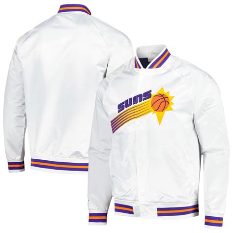 Mens Mitchell And Ness White Phoenix Suns Hardwood Classics Throwback Wordmark Raglan Full Snap