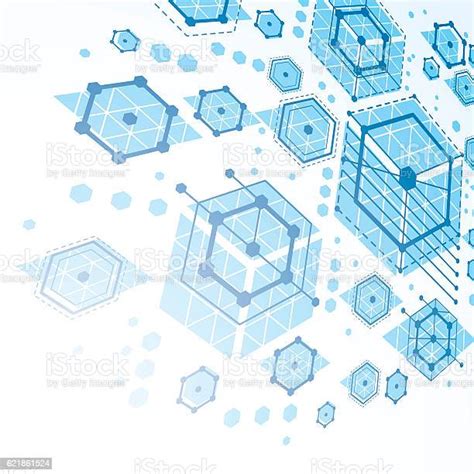 모듈식 바우하우스 3d 벡터 블루 배경 육각형 및 원 1960 1969 년에 대한 스톡 벡터 아트 및 기타 이미지 1960 1969 년 1970 1979 년 3차원