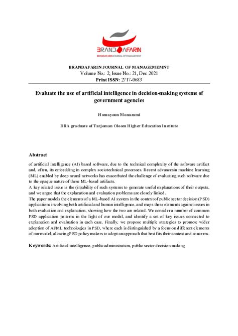 Pdf Evaluate The Use Of Artificial Intelligence In Decision Making