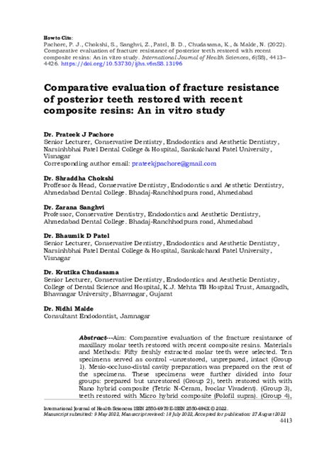 Pdf Comparative Evaluation Of Fracture Resistance Of Posterior Teeth Restored With Recent