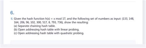 Solved 6 Given The Hash Function Hxx Mod 17 And The