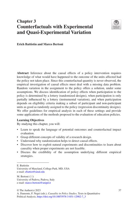Pdf Counterfactuals With Experimental And Quasi Experimental Variation