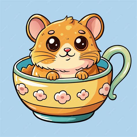 Funny Hamster With Tea Cartoon Vector Drawing Premium Ai Generated Vector