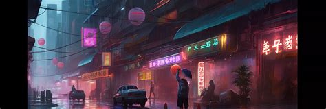 사이버펑크 풍 풍경 일러스트 오픈프롬프트 openprompt